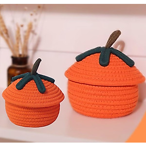 Halloween Pumpkin Basket with Lid,Candy Basket Decorative Cute Basket, Orange Woven Rope Basket Trick or Treat Bucket for Caddy Snacks Organizer (L)