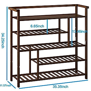 Fibogollo Shoe Rack, 5 Tier Bamboo Shoe Shelf, Shoe Organizers with Spacious Top, Large Shoes Rack for Closet, Entryway, Bedroom(Brown)