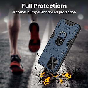 VEGO Compatible for iPhone 13 Pro Max Case & iPhone 12 Pro Max Stand Case with Slide Camera Cover, Built-in 360° Rotate Magnetic Ring Kickstand Heavy Duty Protective Cover Case - Blue