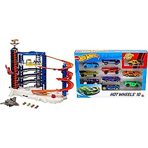 Hot Wheels Super Ultimate Garage, Parking de Coches de Juguete Niños +5 Años + Pack de 10 vehículos, coches de juguete