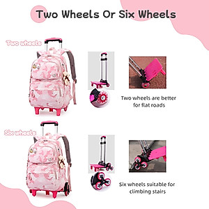 Rolling Backpack for Girls Elementary School Students with Wheels Bookbags Kids trolley Tie Rod Schoolbag Teens Travel Bag
