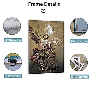 St. Michael The Archangel Poster Artwork Stretched and Framed Giclee Print Painting Canvas Wall Art Living Room Posters Bedroom Painting for Home Decor Ready to Hang (16x24inch)