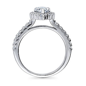 BERRICLE Sterling Silver Halo Wedding Engagement Rings Pear Cut Cubic Zirconia CZ Cocktail Ring for Women, Rhodium Plated Size 6