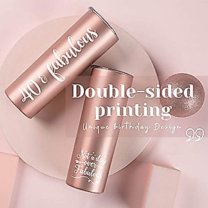 Onebttl 40th Birthday Gifts for Women, Female, Her - 40 and Fabulous - 20oz/590ml Stainless Steel Insulated Tumbler with Straw, Lid, Message Card - (Rose Gold)