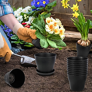 ruishetop 18 Pack 5.5 inch Plastic Flower Pot Indoor/Outdoor Decorative Plant Pots with Drainage Holes and Tray for Home Garden Plants Flowers Succulents Cactus (Black)