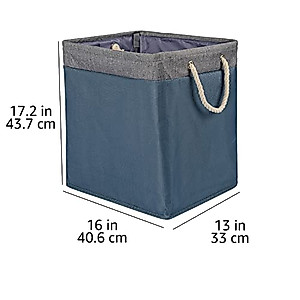 Amazon Basics Foldable Rectangular Fabric Laundry Hamper with Detachable Brackets, Large, Still Water Blue