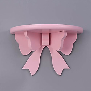 Zerodeko Floating Book Shelf Wood Wall Shelves Bow Shaped: Pink Wooden Floating Shelf Rustic Wall Display Shelf Flower Pot Holder for Room Home Wall Decor Hanging Wall Shelves