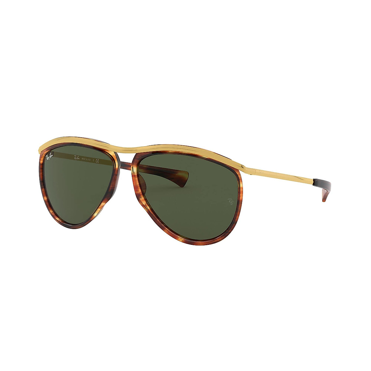 Ray-Ban RB2219 Olympian Aviator Sunglasses, Striped Havana/G-15 Green, 59 mm