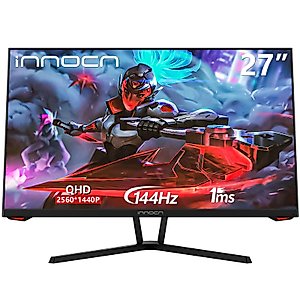 INNOCN 27G1R 27 Inch Gaming Monitor 1440P 144Hz 2K QHD 1ms G-Sync Compatible HDMI DisplayPort Ultra Thin Computer PC Gaming Monitor, 99% sRGB, Eye Care, VESA Mountable, Black