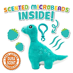 Scentco Dino Dudes Backpack Buddies - Patented Gourmet Scented Plush Toy Dinosaur Clips - Brontosaurus (Raspberry) - Stocking Stuffer