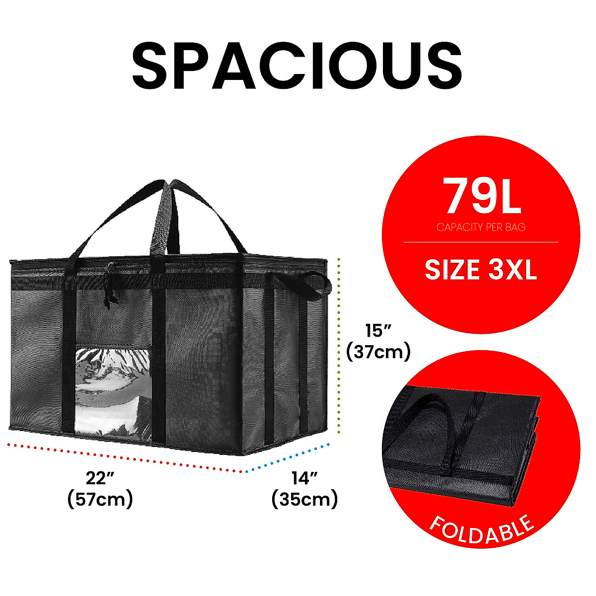 NZ HOME 3XL Insulated Cooler Bag for Food Delivery & Grocery Shopping with Zippered Top, Black (1 pack)