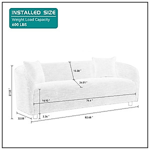 kevinplus 82.7'' Modern Sofa Couch with Curved Armrest for Living Room, Contemporary 3-Seat Upholstered Sofa Couch with Throw Pillows for Apartment Small Space, Bishop Beige