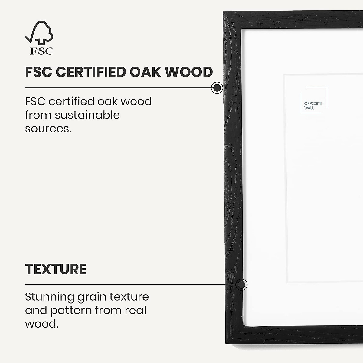 Opposite Wall - Set of 2-8.5 x 11 in - Black Solid Oak Wood Picture Frames - Lightweight, Versatile & Shatterproof - Wall Hanging & Tabletop Photo Frame - Office, Gallery & Home Decor