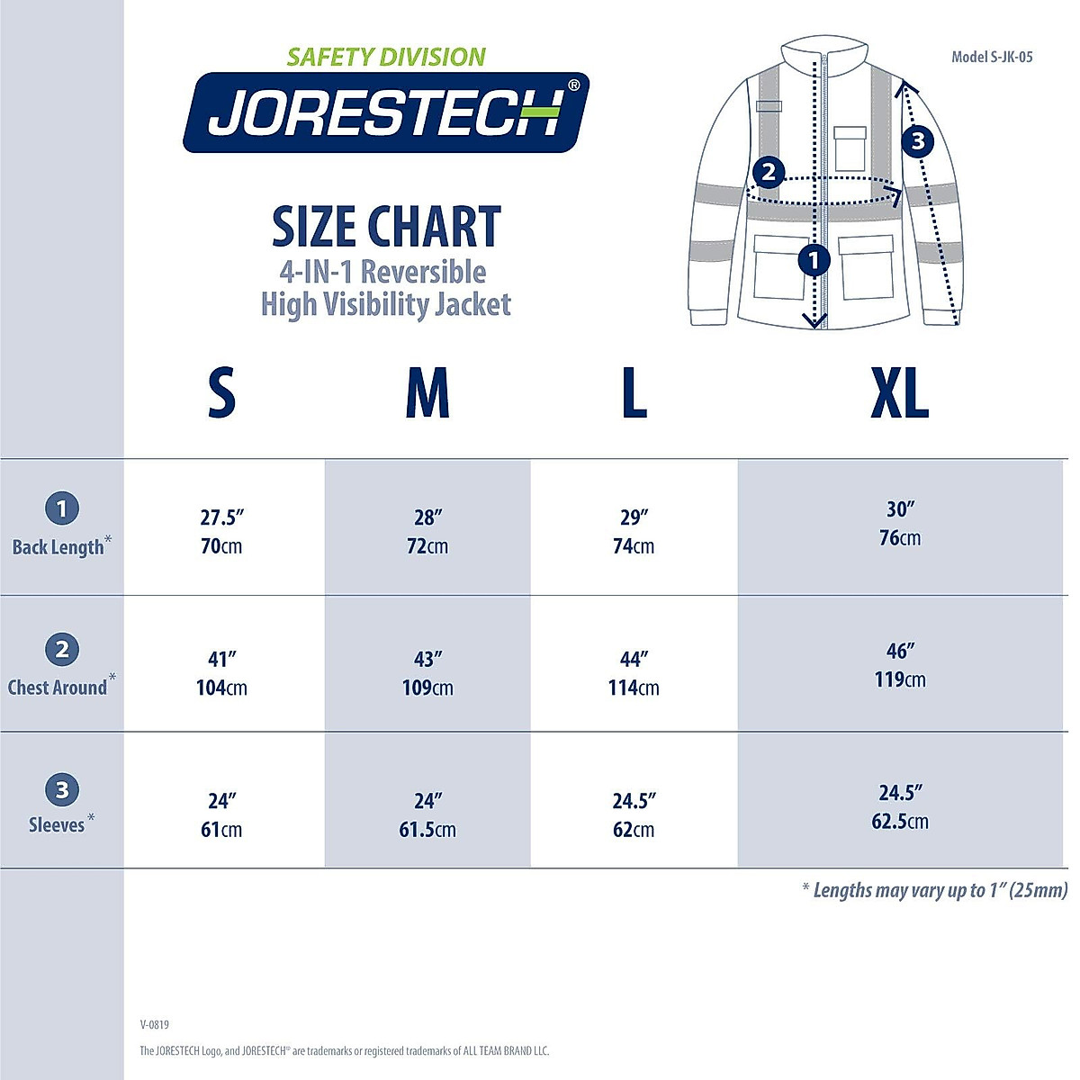JORESTECH Safety 4-in-1 Windbreaker Reversible Gray Fitted Jacket Reflective High Visibility with Removable Sleeves JK-05 Small
