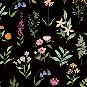 Self Adhesive Dark Floral Shelf Drawer Liner Contact Paper Farmhouse Wallpaper for Walls Kitchen Cabinets Dresser Table Bathroom Bedromm Furniture Decal 17.7X117 Inches