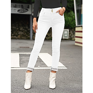 luvamia Women's Fleece Lined Jeans Winter Thermal Denim Jeggings Skinny High Waisted Stretch Warm Leggings Womens White Jeans Brilliant White Size Medium Size 8 Size 10