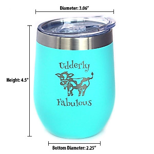 Bevvee Udderly Fabulous - Cow Wine Tumbler with Sliding Lid - Stemless Stainless Steel Insulated Cup - Funny Outdoor Camping Mug - Teal
