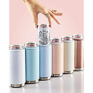 Maars Skinny Can Cooler for Slim Beer & Hard Seltzer | Stainless Steel 12oz Sleeve, Double Wall Vacuum Insulated Drink Holder - Glitter Rosewood