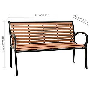 Festnight 3-Seater Patio Bench Garden Bench,Outdoor Bench with Backrest Armrests for Garden, Lawn and Yard 49.2” Steel and WPC Black and Brown