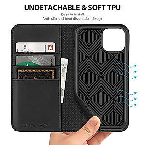 SHIELDON iPhone 11 Pro Max Case, Genuine Leather Auto Sleep Wake Wallet Case Flip Magnetic Cover RFID Blocking Card Slots Kickstand Shockproof Case Compatible with iPhone 11 Pro Max (6.5-inch) - Black