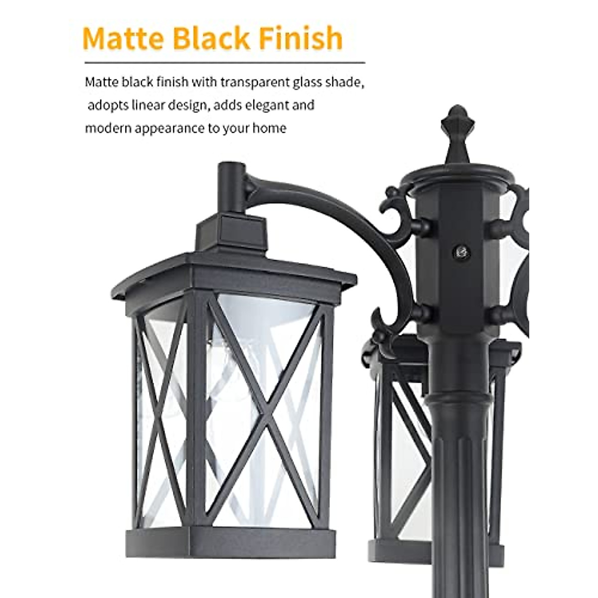 CMRCOZIRA Modern Outdoor Street Light 82.7" H, Dusk to Dawn 3-Head Post Lights, Outdoor Lamp Post with Outlet, Waterproof Outdoor Lamp Post Lights, Street Lantern 3 Light in Black for Exterior Yard