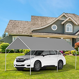 Canopy Replacement Cover for 10' x 20' Carport Frame, 200G Heavy Duty Replacement Top Cover for Car Garage, Waterproof & UV Protected Tarp with 48 Ball Bungees (Only Cover, Frame Not Included), Grey