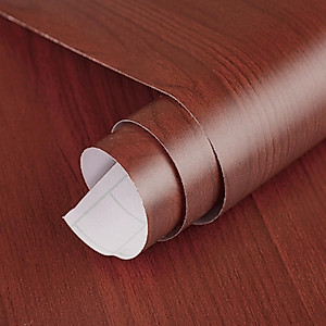 BAYYA Cherry Wood Grain Paper Waterproof Peel and Stick Wallpaper Red Brown Decorative Furniture Sticker for Kitchen Cabinet Door Table Floor Shelf Drawer Liner Self-Adhesive Film