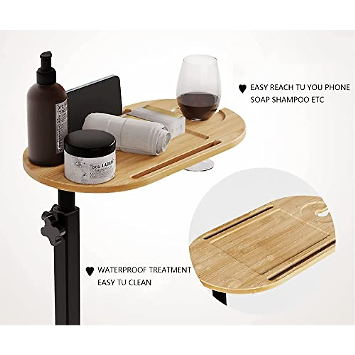 Bamboo Bath Table Tray Table with Adjustable Height,FreestandinBath Caddy Tray for Tub Against Wall,Bathtub Side Table Tub Shelf for Luxury Bath Home Spa Bathtub Accessories and Gift Choice.