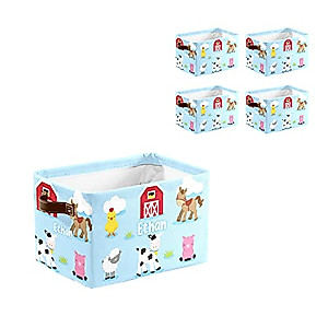 Deven Farm Animal Blue Personalized Large Storage Baskets for Organizing Shelves with Handle,Closet Decorative Storage Bins for Bathroom,Nursery,Home 1 Pack