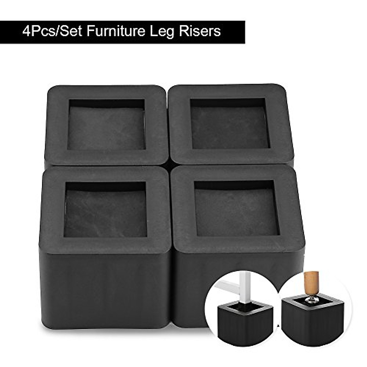 Gavigain 4pcs Set Furniture Riser Furniture Leg Risers PP Plastic Non Slip Riser for Table Desk Bed Sofa Black Color
