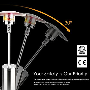 Patio Heater, GreenVines 48000BTU Outdoor Propane Heaters with Anti-tilt & Flame-out Protection System, Stainless Steel Garden Heat Lamp with Wheels for Backyard, Porch, Deck, Outside, ETL Listed…