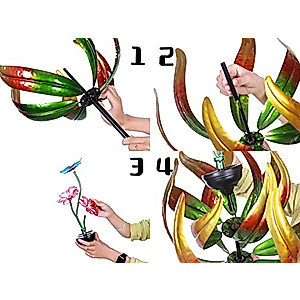 Solar Butterfly Tulips 69 Inch Wind Catcher for Yard Kinetic Wind Spinner with Garden Stake, 360 Swivel Butterfly Tulips Outdoor Wind Sculpture Spinners Metal Windmill-Kinetic Garden Decoration