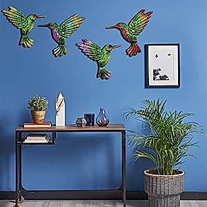 XIUDEEN Metal Hummingbird Wall Art Decor, Metal Birds Outdoor Wall Sculpture Decoration Hanging for Deck, Garden Fence, Backyard, Patio, Bedroom, Living Room.4PCS Outdoor Hanging Decoration