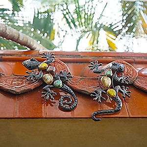 LIFFY Metal Gecko Wall Decor Lizard Garden Art Hanging Outdoor Decorations for Patio or Fence, Set of 2