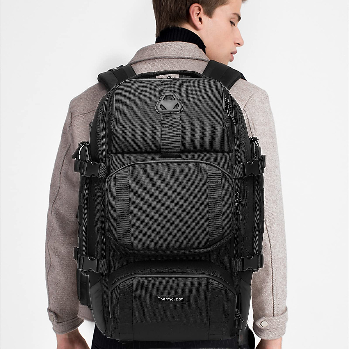 VABAMEES Large Travel Backpack, Travel Backpack with Thermal Bag and USB Port, Waterproof Business Travel Backpack , Fits 16" Laptops, Suitable for Business Travel/Air Travel/Hiking, Black