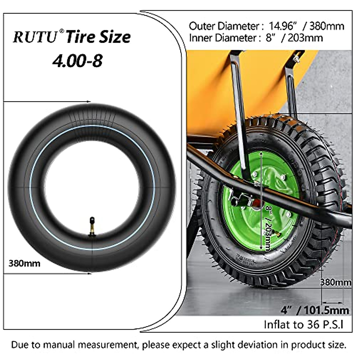 RUTU 4.80/4.00-8" Premium Replacement Tire Inner Tubes, 4.80/4.00-8 tube with TR87 angled valve for Mini Bikes, Go Kart, Lawn Mowers, Hand Truck, Wheelbarrow for 4.80 4.00-8/480/400-8 Tires (2-Pack)