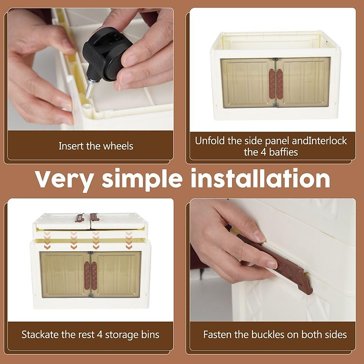 Rodoangrup 5 Tier23Quart Folding Organizer with Wheels and Lid, Stackable Plastic Organizers, Closet Organizers and Storage Bins for Bedroom, Den, Office and Dorm Room Organization