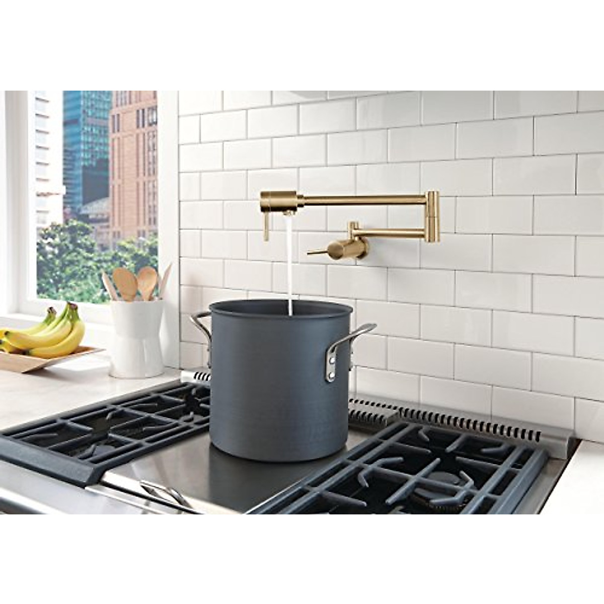 Delta Faucet Contemporary Brushed Gold Pot Filler Faucet, Delta Pot Filler Gold, Pot Filler Faucet Wall Mount, Potfiller, Brass Construction, Champagne Bronze 1165LF-CZ