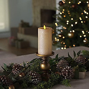 Luminara Realistic Artificial Flame Frosted Champagne Metallic Glitter Candle (3 x 6.5-inch) Moving Flame LED Battery Operated Lights - Unscented - Remote Sold Separately