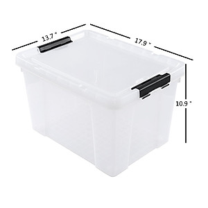Kiddream 34 Quarts Latching Storage Box with Wheels, Clear Storage Totes Bins Set of 4, F