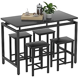 AWQM 5 Pieces Dining Table Set for 4,Black Bar Table Set with 4 Bar Stools Counter Height Bar Table and Chairs Set Wood Pub Table Set Breakfast Table for Kitchen,Small Spcace