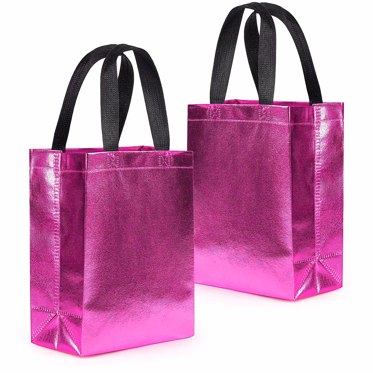 WRAPAHOLIC 12 Pack Reusable Hot Pink Gift Bag with Handles - Medium Size 8 x 4 x 10 inch - Perfect for Baby Gift Bags, Shopping Bag, Goodie Bags, Party Favor Bags