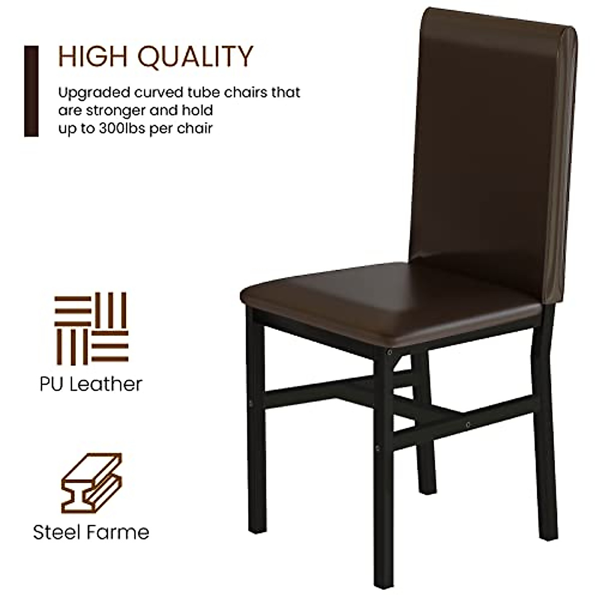 AWQM 5 Piece Dining Table Set for 4,Faux Marble Kitchen Table and Chairs for 4, Modern Dining Room Table Set with PU Leather Chairs, Dinette for Small Spaces,Breakfast Nook,Living Room, Brown