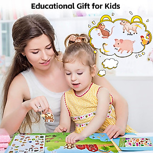 Reusable Sticker Books for Kids 3+ Years Old, Toddler Activity Sticker Book Busy Book Travel Toys for Girls Boys Gift (Farm, Ocean and Animals Theme)