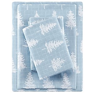 True North by Sleep Philosophy Cozy Flannel Warm 100% Cotton Sheet - Novelty Print Animals Stars Cute Ultra Soft Cold Weather Bedding Set, Twin, Blue Forest 3 Piece