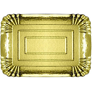 ZEAYEA 30 Pack Gold Serving Trays, Disposable Cookie Trays Platter for Parties, Rectangle Sturdy Paper Cardboard Serving Platters for Dessert Table, Cupcake Display, Birthday Party, Wedding, 14" x 10"