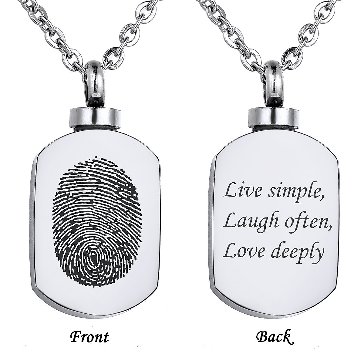 Valyria Personalized Fingerprint Jewelry Polished Blank Stamp Charm Urn Pendant Necklace Memorial Ash Keepsake(Fingerprint with Engraving)