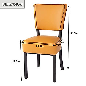 KARMAS PRODUCT Set of 2 Upholstered Dining Chairs with Back 18 Inches PU Leather Leisure Padded Chairs with Steel Legs (Orange)