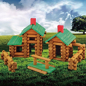 SainSmart Jr. 450 PCS Wooden Log Cabin Set Building House Toy for Toddlers, Classic STEM Construction Kit with Colorful Wood Logs Blocks for 3+ Years Old (20-338)