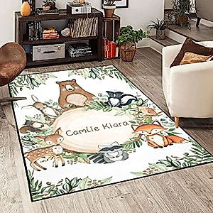 Woodland Animals Personalized Polyester Fiber Non-Slip Home Decor Carpets,Custom Area Rug Carpet Floor Mat for Bedroom Living Room Home Playroom Size 4'x5.2'